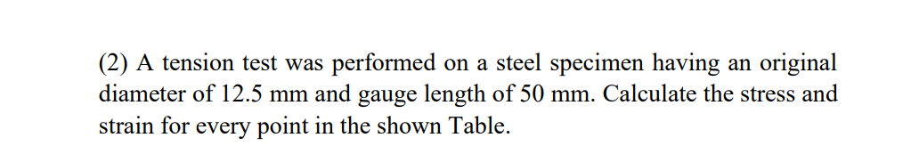(2) A tension test was performed on a steel specimen having an original ...