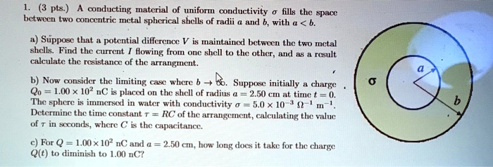 1. (3 pts.) A conducting material of uniform conductivity σ fills the ...