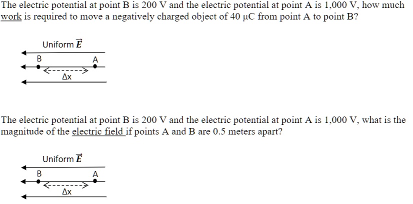 the electric potential at point b is 200 v and the electric potential ...