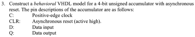 SOLVED: Construct a behavioral VHDL model for a 4-bit unsigned accumulator with asynchronous ...