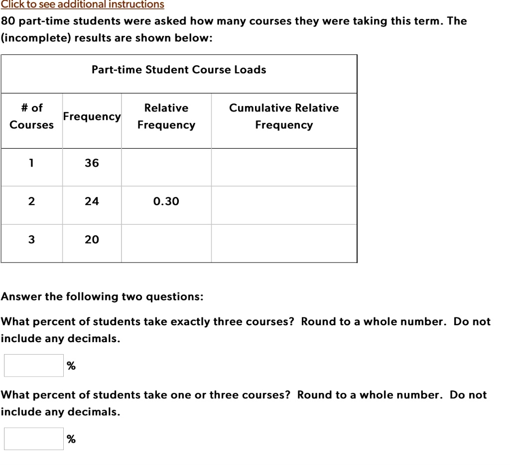 clckto see additional instructions 80 part time students were asked how many courses they were ...
