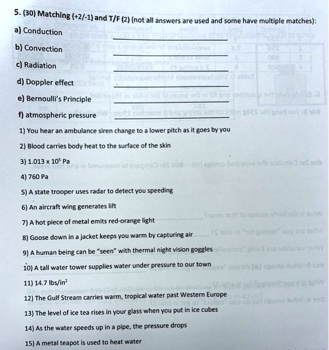 5. (30) Matching (+2/-1) and T/F (2) (not all answers are used and some ...