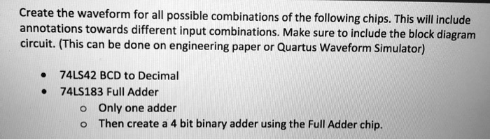 create the waveform for all possible combinations of the following chips this will include ...