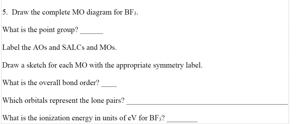 5. Draw the complete MO diagram for BF3. What is the point group? Label ...