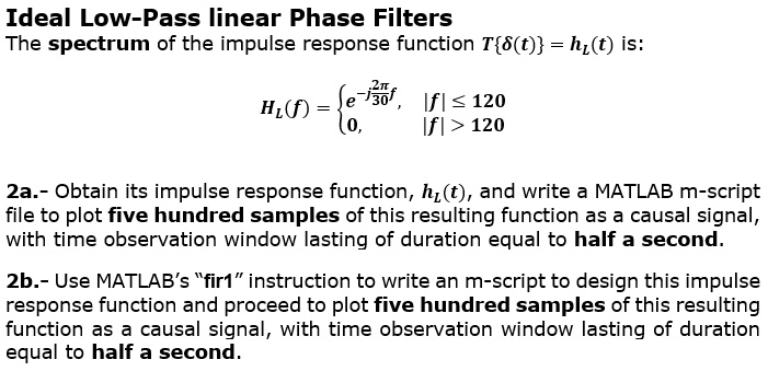Solved Ideal Low Pass Linear Phase Filters The Spectrum Of The Impulse Response Function T T