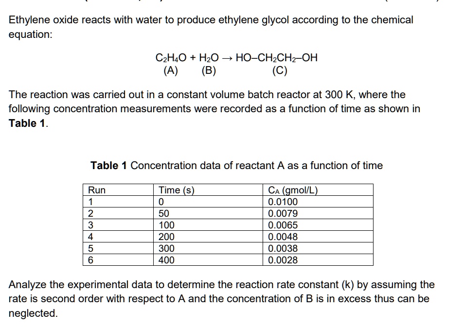 SOLVED: Ethylene oxide reacts with water to produce ethylene glycol ...