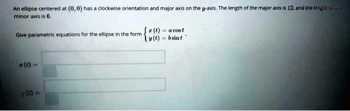 SOLVED: An ellipse centered at (0,0) has clockwise orientation and major axis of length 5 units ...