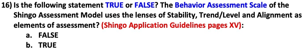 16 is the following statement true or false the behavior assessment ...