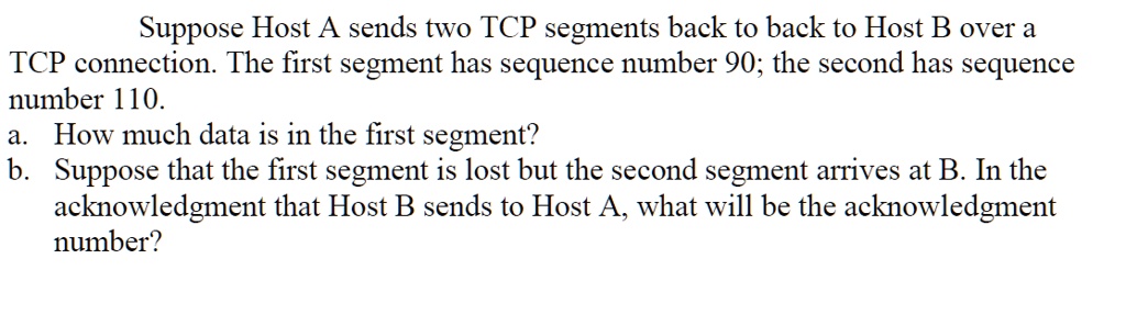 Solved Suppose Host A Sends Two Tcp Segments Back To Back To Host B Over A Tcp Connection The
