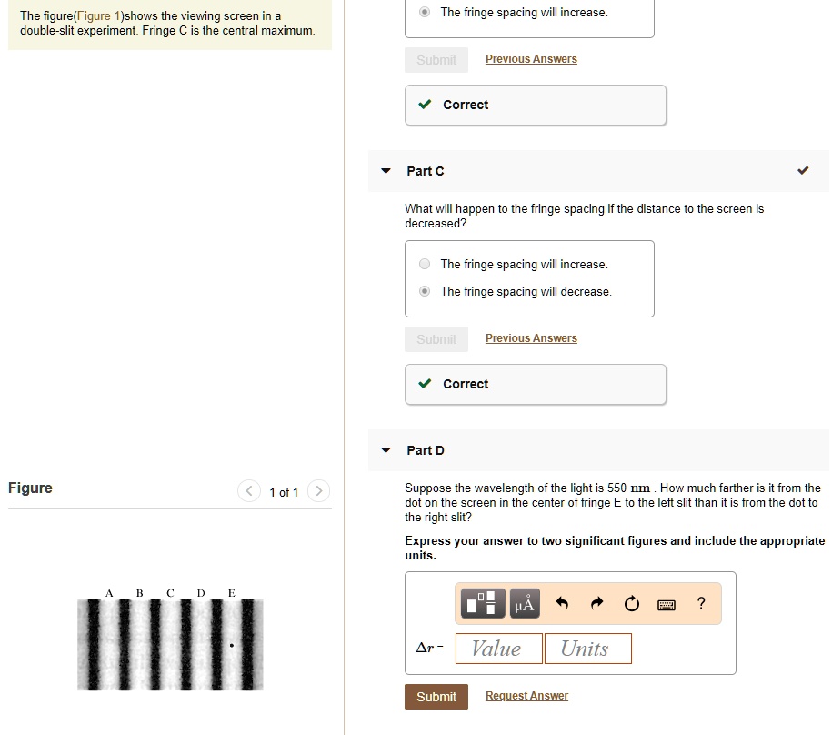 The figure(Figure 1)shows the viewing screen in a double-slit ...