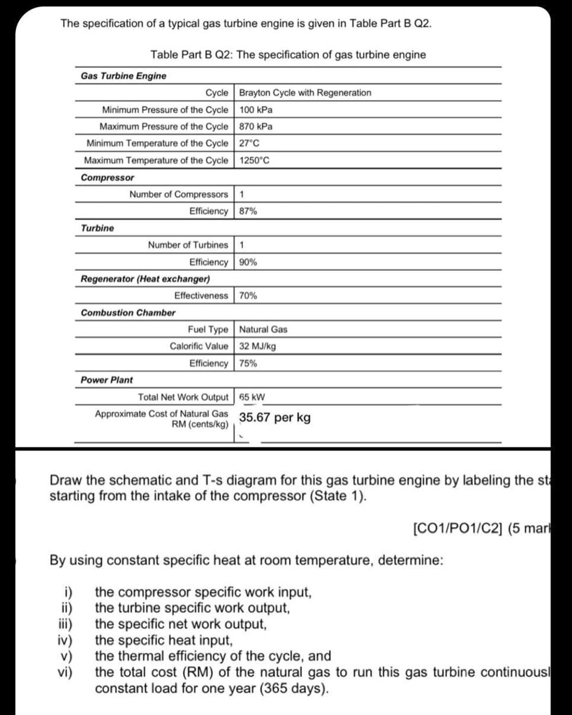 the specification of a typical gas turbine engine is given in table part b 02 table part b 02 ...