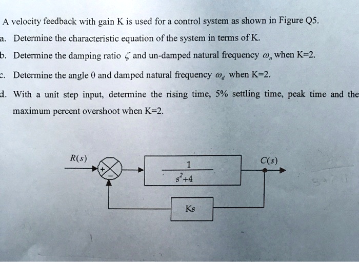 SOLVED: A velocity feedback with gain K is used for a control system as shown in Figure Q5. a ...