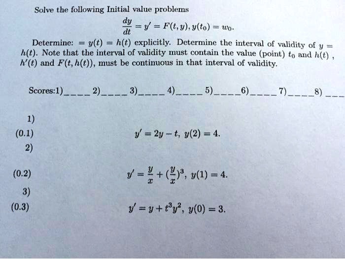 SOLVED: Solve the following Initial value problems dy =Y = F(t,y),y(to) dt = Wo _ Determine: ~y ...