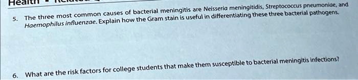 5. The three most common causes of bacterial meningitis are Neisseria ...