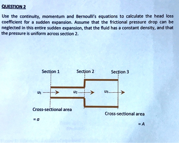 QUESTION 2 Use the continuity, momentum and Bernoulli's equations to ...