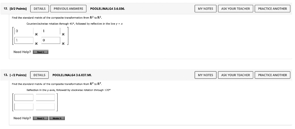 SOLVED: Find the standard matrix of the composite transformation from R2 to R2. Counterclockwise ...