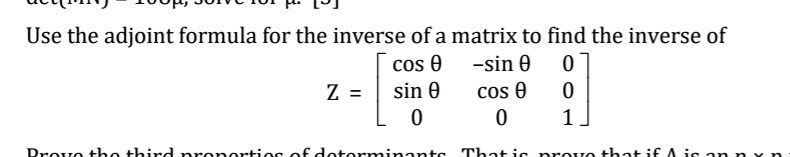 SOLVED: Use the adjoint formula for the inverse ofa matrix to find the ...
