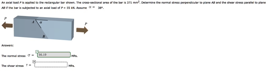 SOLVED: An axial load P is applied to the rectangular bar shown. The cross-sectional area of the ...