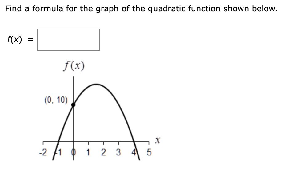 SOLVED: Find a formula for the graph of the quadratic function shown below: flx) f(x) (0, 10) 1 ...