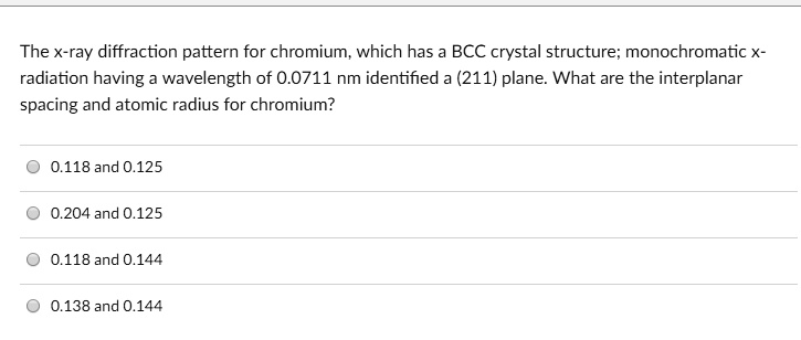 Solved The X Ray Diffraction Pattern For Chromium Which Has Bcc