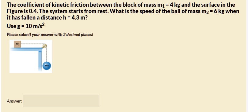 SOLVED: The coefficient of kinetic friction between the block of mass m1 = 4kg and the surface ...