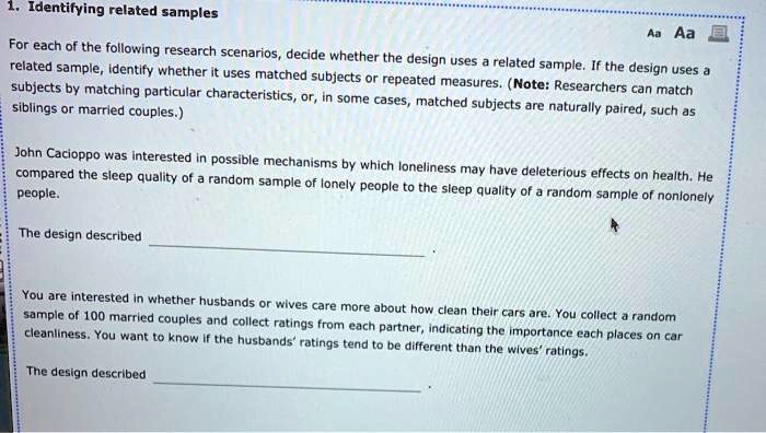 identifying related samples aa for each of the following research ...