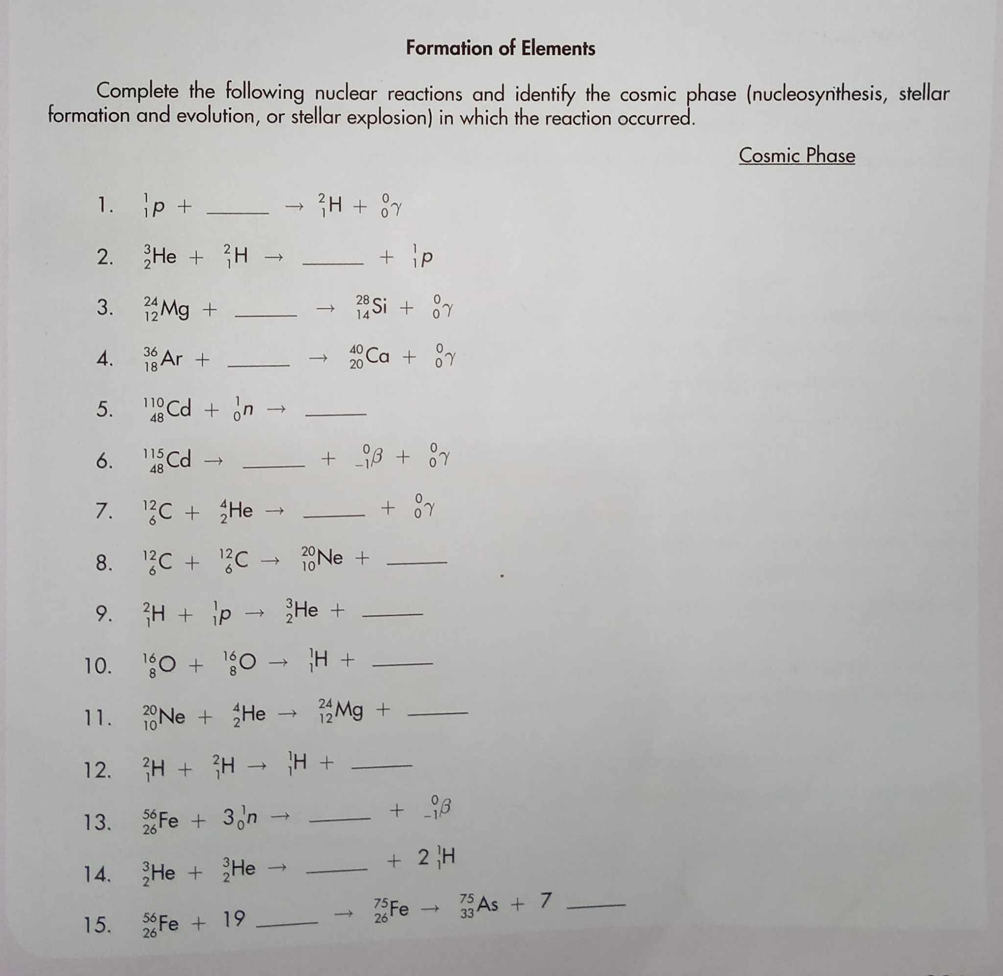 SOLVED: Formation of Elements Complete the following nuclear reactions ...
