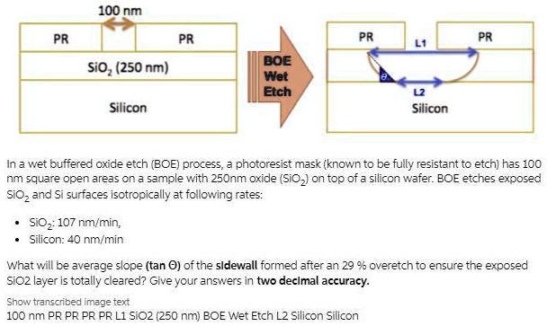 In a wet buffered oxide etch (BOE) process, a photoresist mask (known to be fully resistant to ...