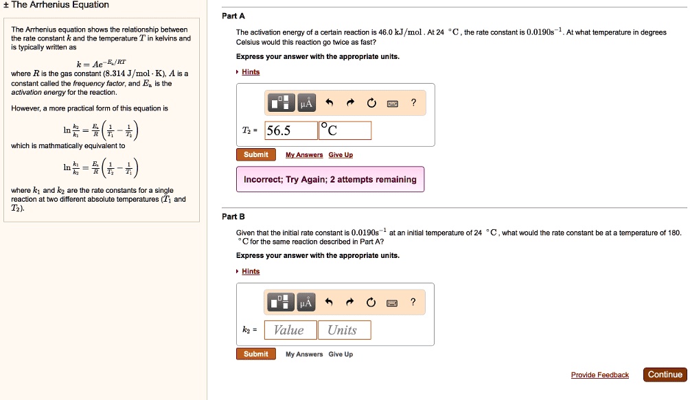 SOLVED: ' Â± The Arrhenius Equation Part A The Arrhenius equation shows the relationship between ...