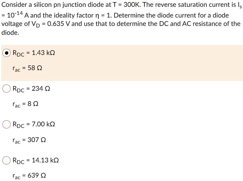 consider a silicon pn junction diode at t 30ok the reverse saturation current is is 10 14 aand ...