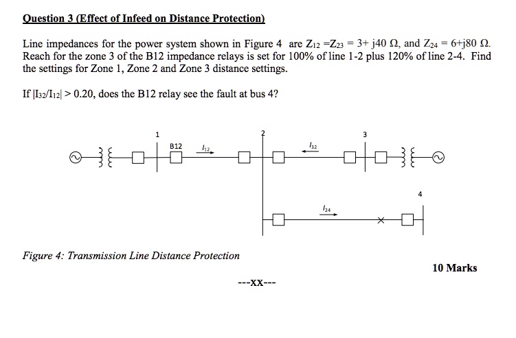 SOLVED: Question 3 (Effect of Infeed on Distance Protection) Line impedances for the power ...