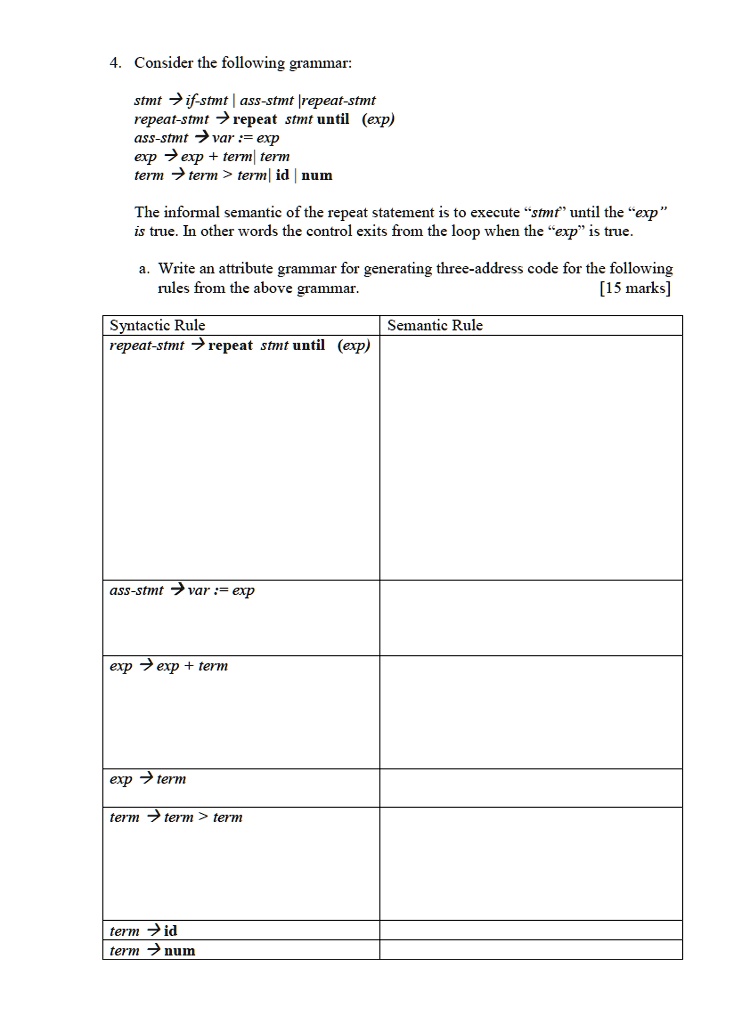 SOLVED: Consider the following grammar: stmt -> if-stmt | ass-stmt ...