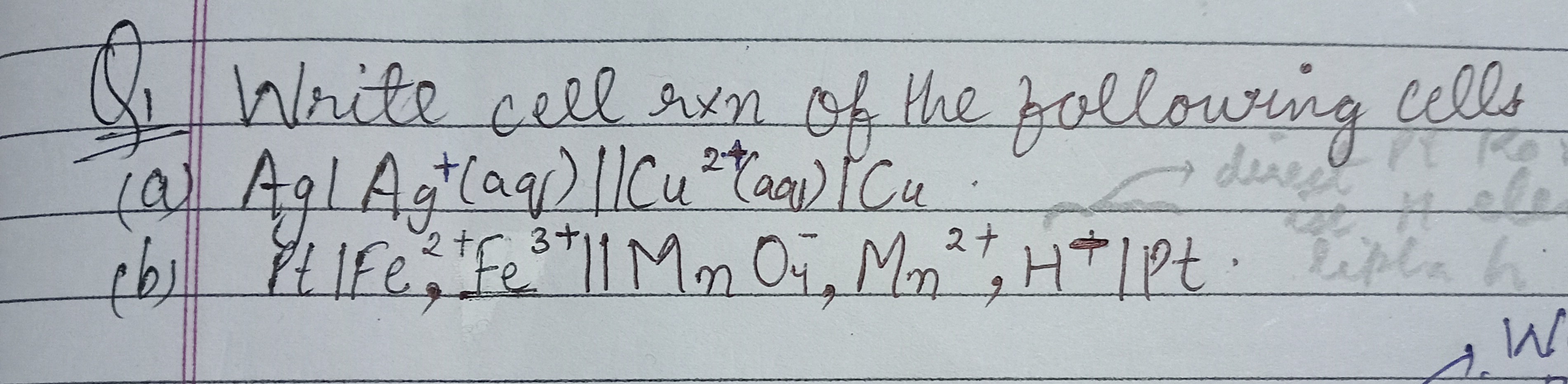 Q1 Write cell r × n of the following cells (a) AglAg^+(aq ) Cu^2+( aqu ...