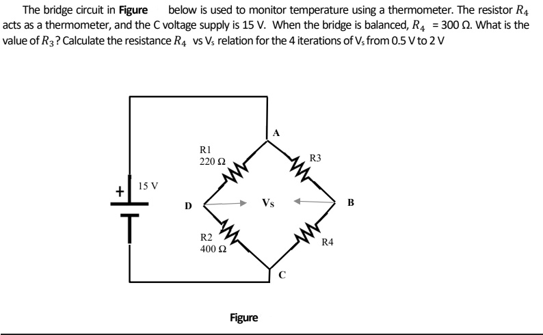 SOLVED: The bridge circuit in the Figure below is used to monitor temperature using a ...