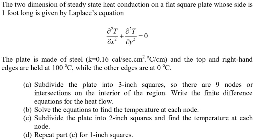 Solved The Two Dimension Of Steady State Heat Conduction On A Flat