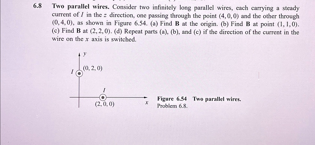SOLVED: 6.8 Two parallel wires. Consider two infinitely long parallel wires, each carrying a ...