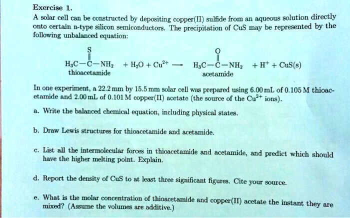 SOLVED: Exercise 1 A solar cell can be constructed by depositing copper ...