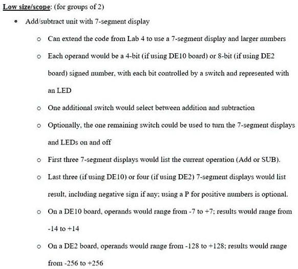 Low size/scope: (for groups of 2) • Add/subtract unit with 7-segment ...