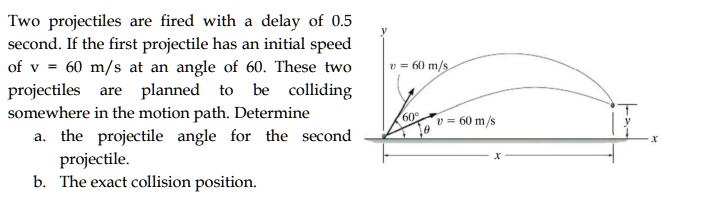 SOLVED: Two projectiles are fired with delay of 0.5 second. If the first projectile has an ...