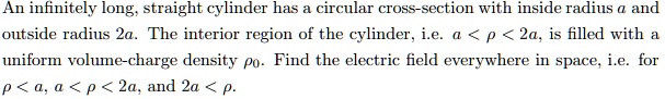 SOLVED: An infinitely long, straight cylinder has a circular cross ...