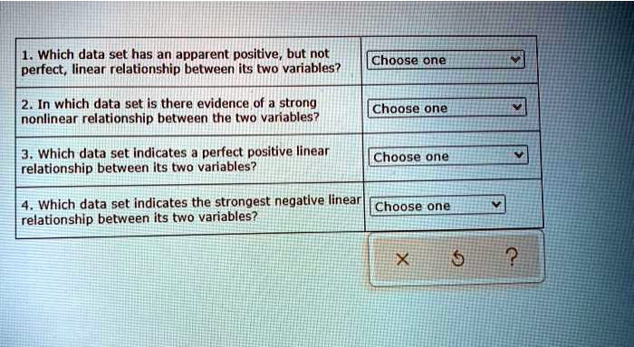 which data set has an apparent positive but not perfect iinear ...