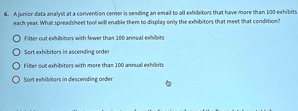 [GET ANSWER] 6. A junior data analyst at a convention center is sending ...