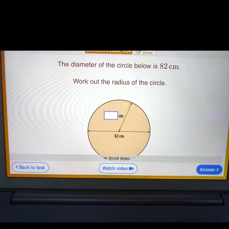 SOLVED: The diameter of the circle below is 82 cm. Work out the radius ...