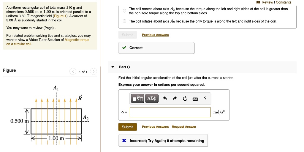 SOLVED:Review Constants unifor rectangular coil of total mass 210 and dimensions 0.500 m 00 m ...