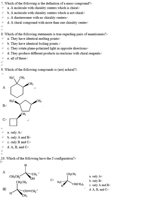 which of the following is the definition of meso compound molecule with ...
