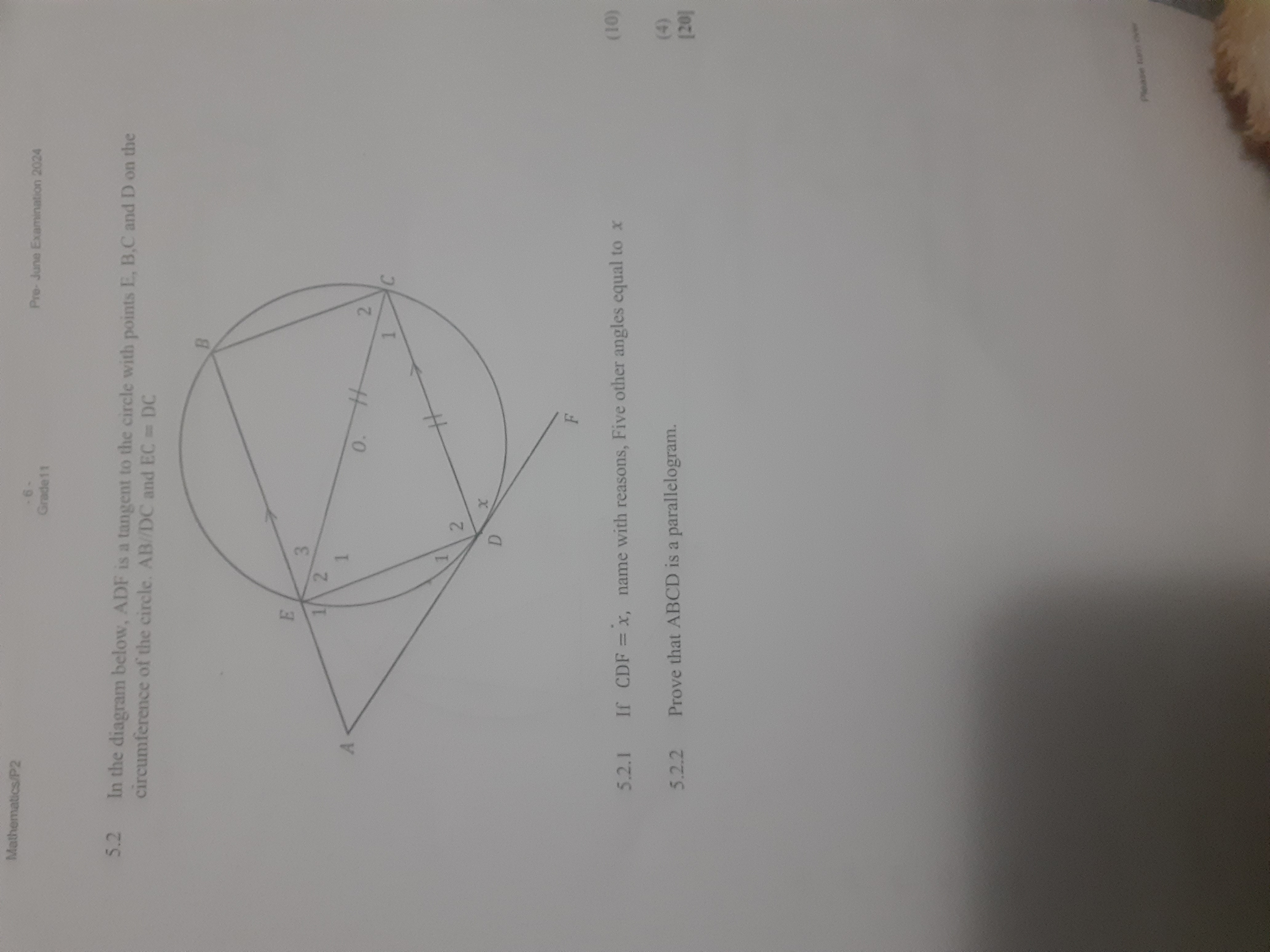 Mathematics/P2 .6. Grade 11 Pre. June Examination 2024 5.2 In the ...