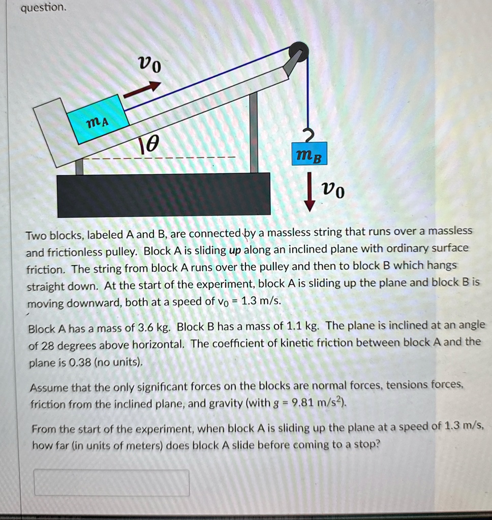 question. v0 mA θ mB ↓ v0 Two blocks, labeled A and B, are connected by a massless string that ...