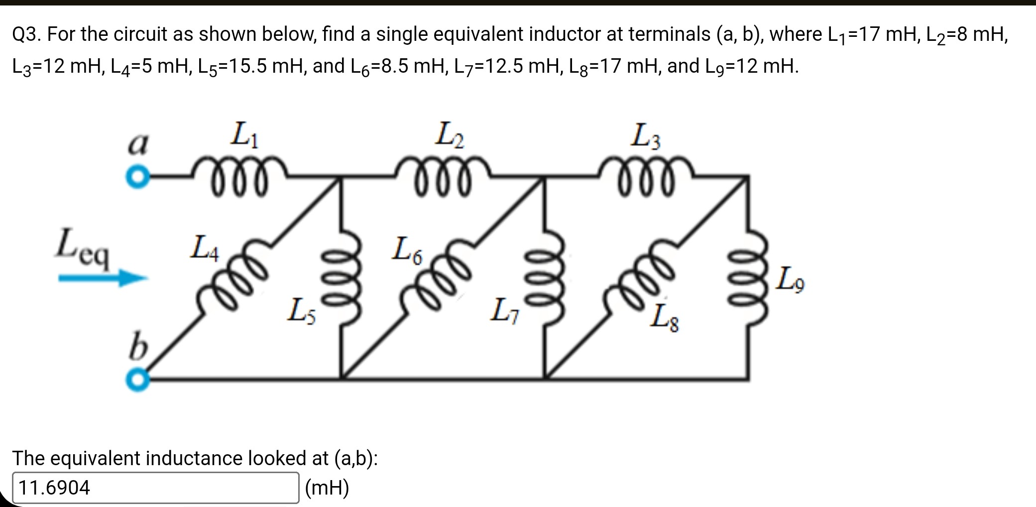 Solved Q3 For The Circuit As Shown Below Find A Single Equivalent Inductor At Terminals A B