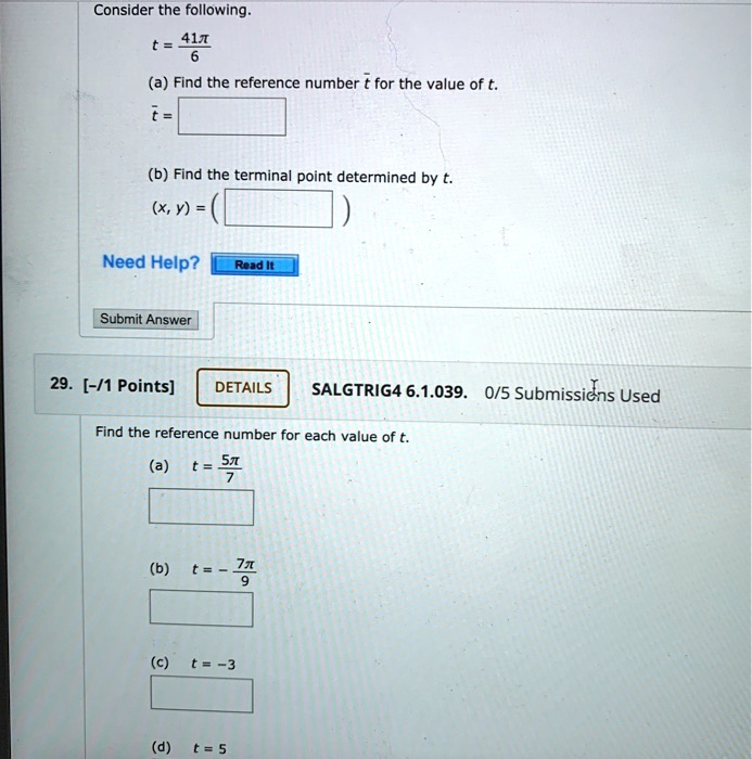 [GET ANSWER] Consider the following. t = (41π)/(6) (a) Find the ...
