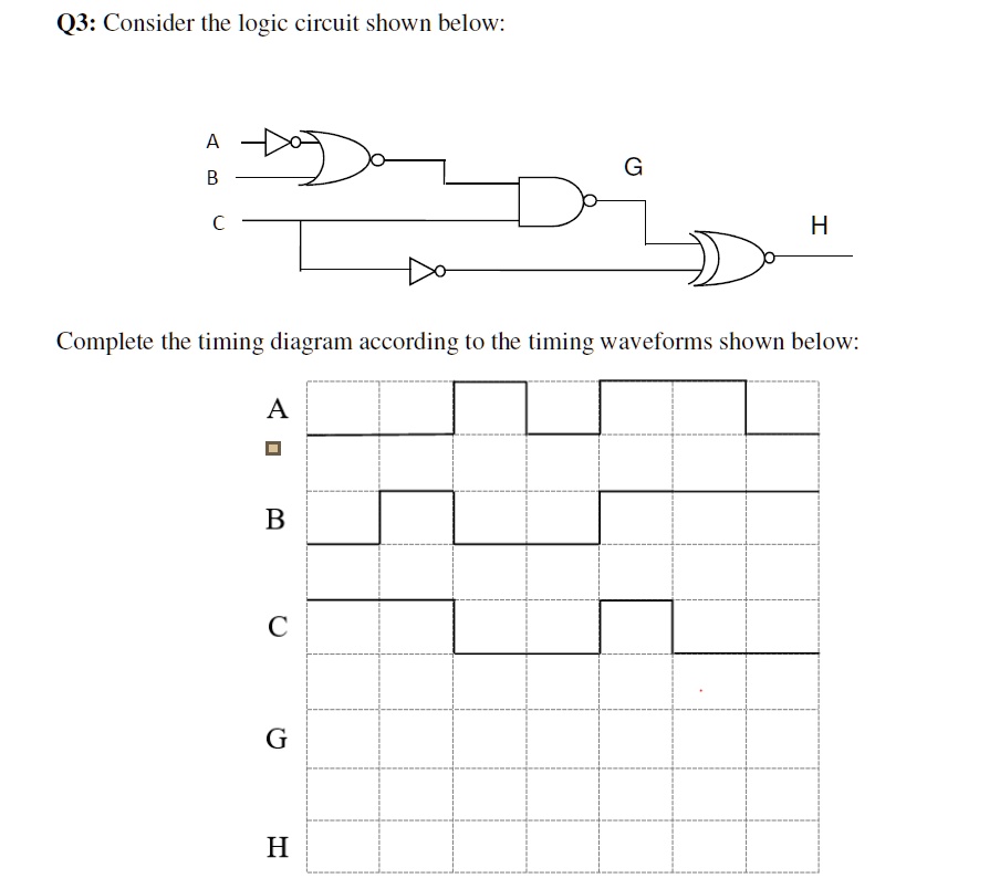Q3: Consider the logic circuit shown below: A B C G H Complete the ...
